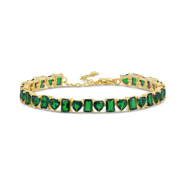 SHYMI Heart And Emerald Shape Tennis Bracelet - Green/gold