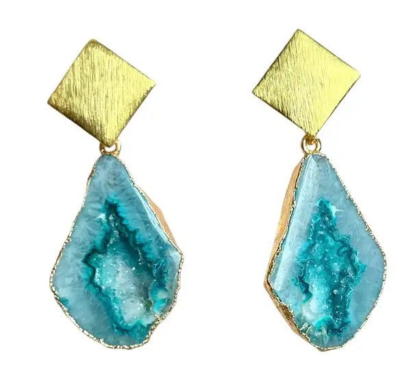 MAGPIE ROSE Aqua Triangle Rocks Earrings - Blue