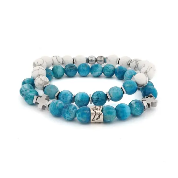 EBRU JEWELRY Apatite & Howlite Bracelet Set - Blue/white