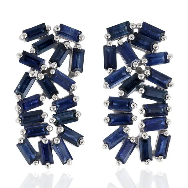 ARTISAN Sapphire Baguette Cluster Earrings - White/blue