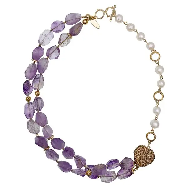 FARRA Amethyst And Pearl Double Strand Necklace - Yellow