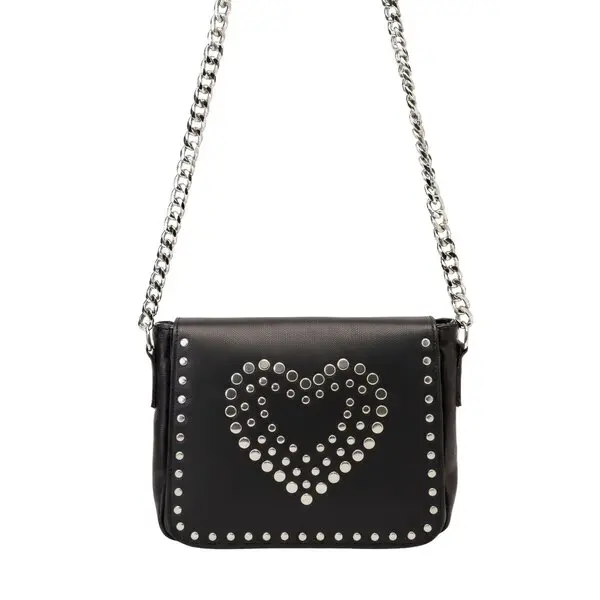 JUAN-JO Leather Crossbody With Silver Heart Studded