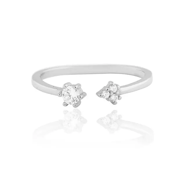 ESTERAH Open Adjustable Ring In Sterling And Zirconia - Silver