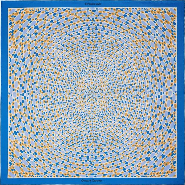 OTWAY & ORFORD Gold / Blue / White 'infinity' Spotted Silk Pocket Square In Blue, Gold & White. Full-size - Gold/blue/white