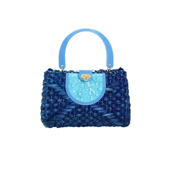 GISSA BICALHO Handmade Straw Bag With Acrylic Applique - Blue