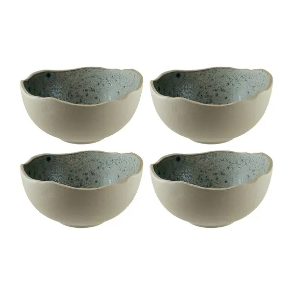 Turgla Home Blue / Grey Gaia Round Decorated Porcelain Bowl Set Of Four - Blue/grey