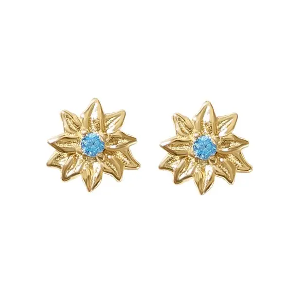 HARFI Gold Plated Stud Earrings With Turquoise Stones - Blue/gold