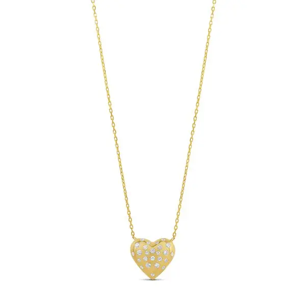 SHYMI Scattered Stone Puffy Heart Pendant Necklace - Gold