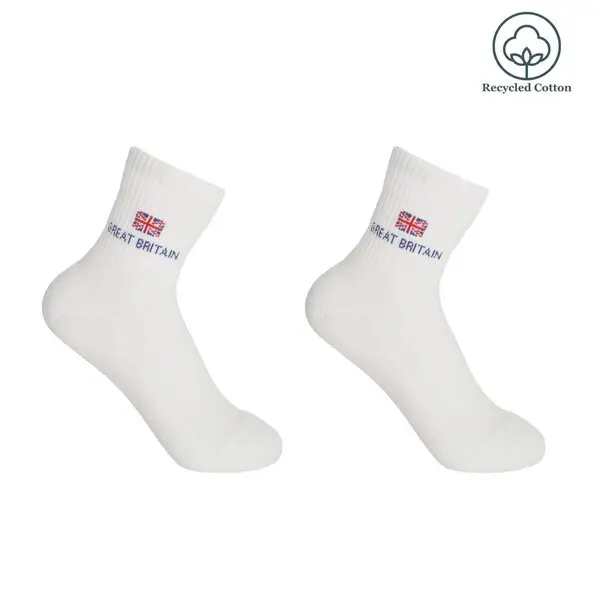 PEPER HAROW - MADE IN ENGLAND Olympics Recycled Sport Crew Socks Two-pair Bundle - White