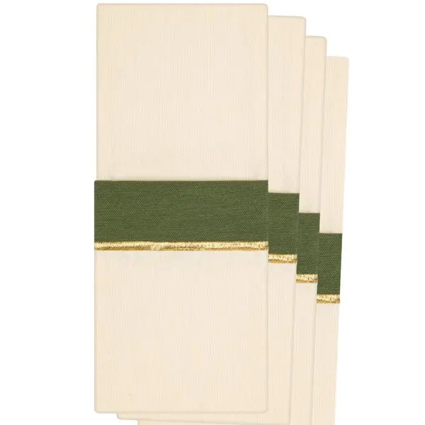 ROUMÉLIE ORIENTALE Forest Charm Detailed Cotton Cutlery Pouch Set Of Four - Green