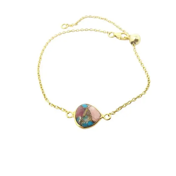 HARFI Gold Vermeil Opal And Turquoise Gemstone Bracelet - Pink