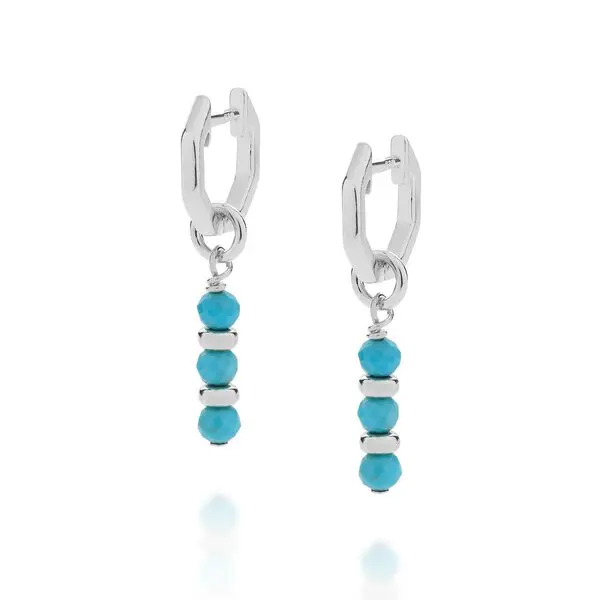 NELLOU JEWELLERY Blue Turquoise Linear Huggie Earrings - Blue/silver