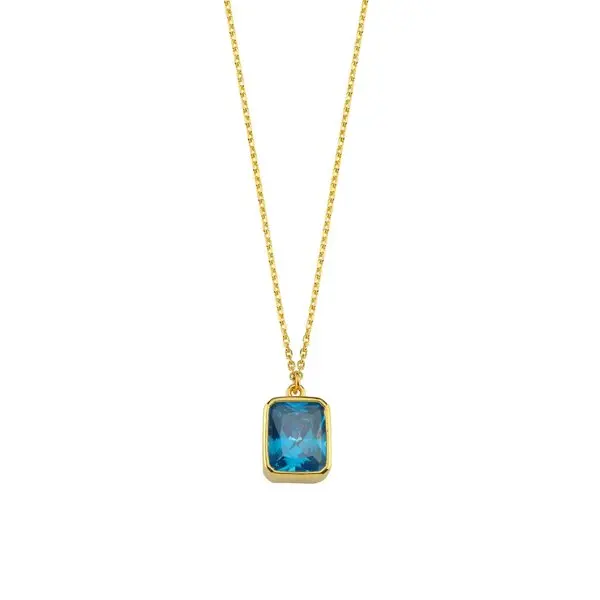 LINYA JEWELLERY Rectangular Crystal Stone Chain Necklace - Blue