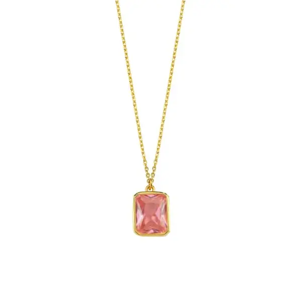 LINYA JEWELLERY Rectangular Crystal Stone Chain Necklace - Pink