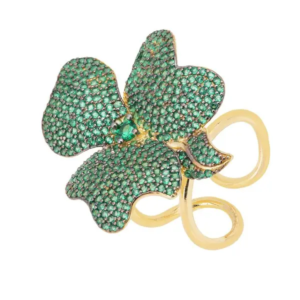 LATELITA Floral Cocktail Ring - Gold/green