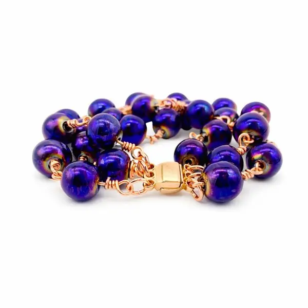 REJECTED HEARTS CLUB Violet Socialite Hematite Beaded Bracelet - Purple