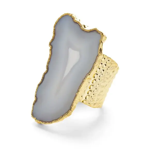 YAA YAA LONDON Agate Gold Plated Statement Ring - White