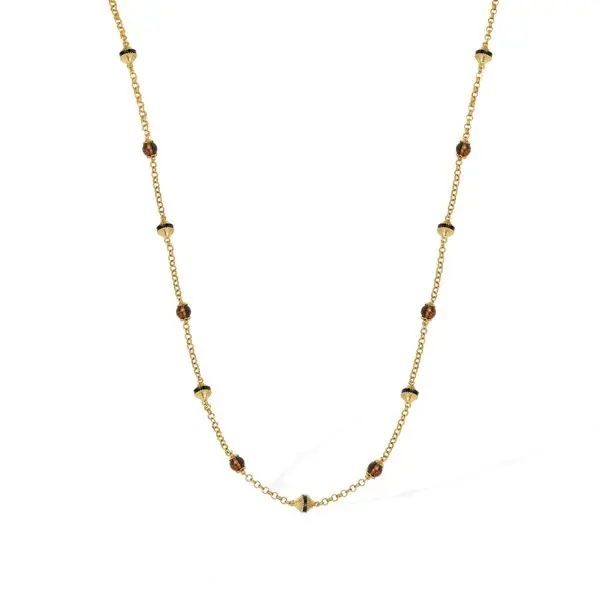 RETRO CHIC Ancient Rome Collection Gold Sautoir Necklace With Brown Gemstones - Black/brown/gold