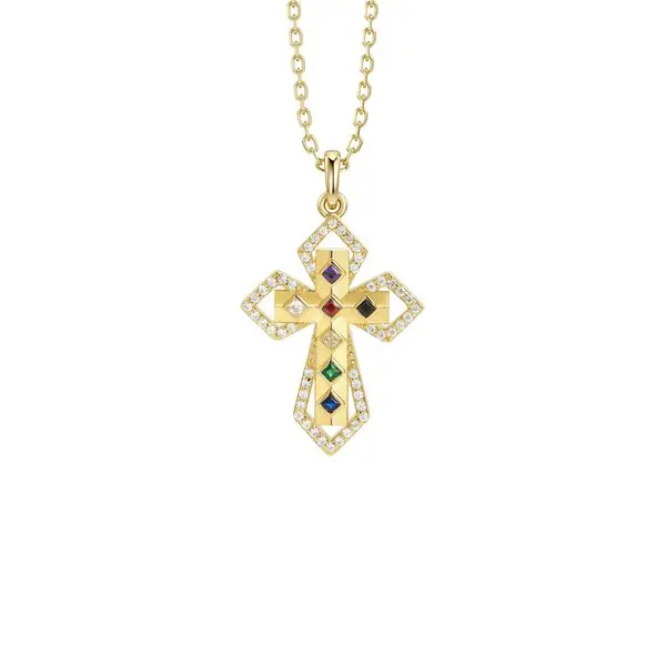 VANIMY Divine Spectrum Cross Pendant Necklace - Gold