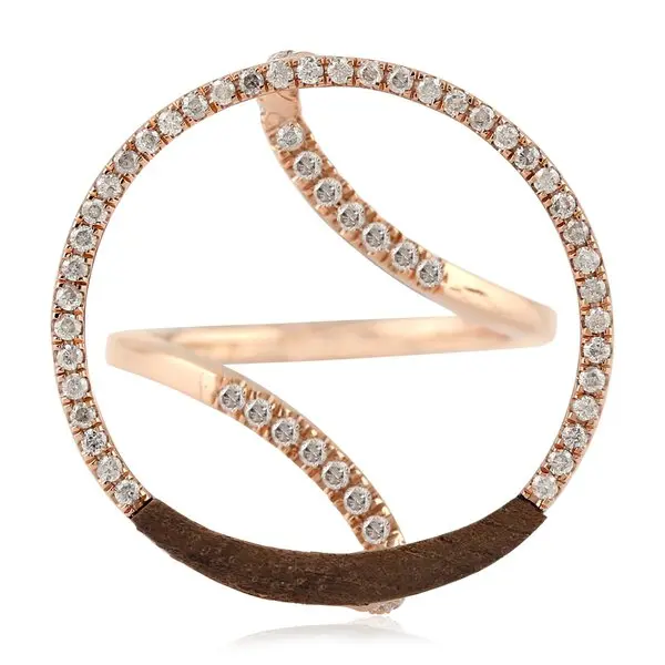 ARTISAN Wrap Ring With Diamonds And Wood Inlay - Pink/white/brown