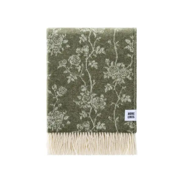 J.J.Textile Green / White Green Rose Wool Throw - Green/white