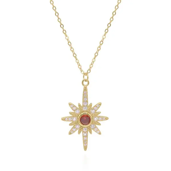 LUNA CHARLES Heidi North Star Birthstone Pendant Necklace - Gold/red