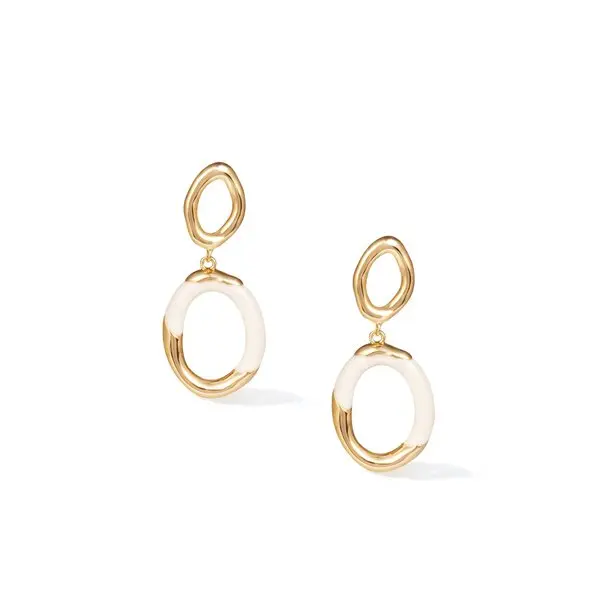 RETRO CHIC White / Gold Time Ripples Round Earrings - White/gold