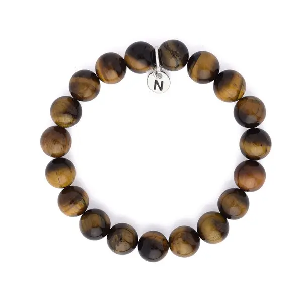 NELLOU JEWELLERY Tiger Eye Gemstone Bead Bracelet - Black/brown
