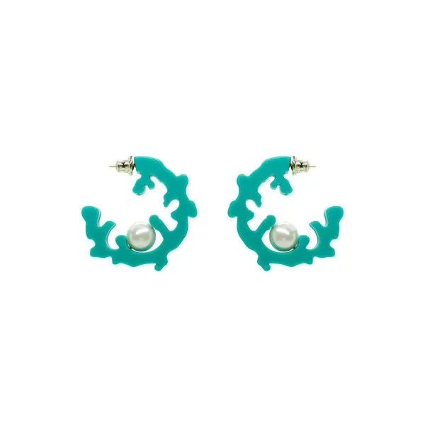 GISSA BICALHO Coral And Pearl Hoop Earrings - Green