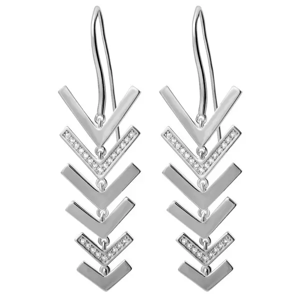 LUCY QUARTERMAINE Solid Sterling Art Deco Arrow Drop Earrings - Silver