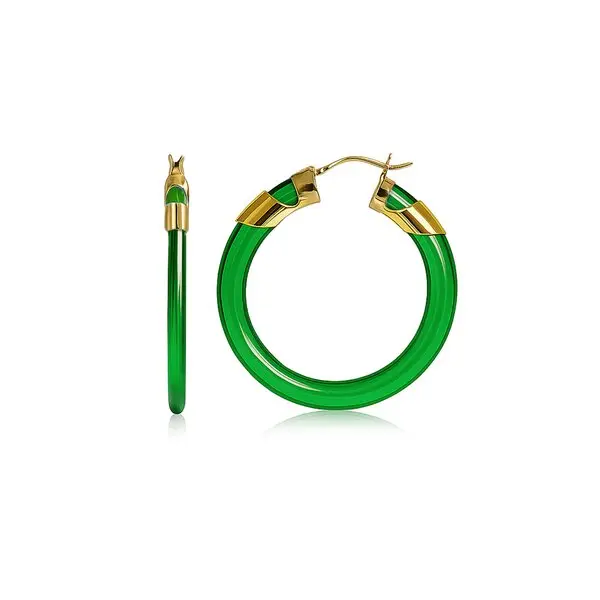 GOLD & HONEY Emerald Classic Flat Lucite Hoop Earrings - Green/gold
