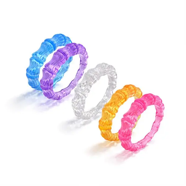 GOLD & HONEY Bamboo Rings Set Of Five - Pink/blue/white