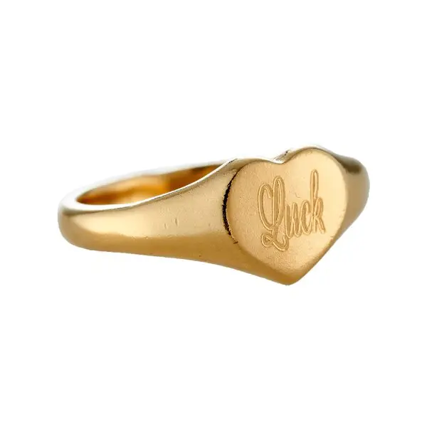 POSH TOTTY DESIGNS 18ct Yellow Plated 'luck' Engraved Heart Signet Ring - Gold
