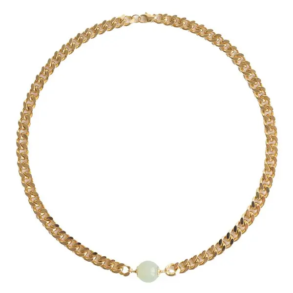 SEREE Charlotte Green Jade Chain Necklace - Gold
