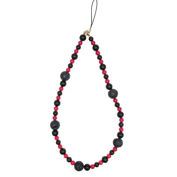 FARRA Red / Black Red Bamboo Coral With Lava Stone Phone Strap - Red/black