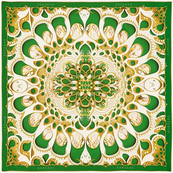 KARGEDE Designer Silk Scarf – Square, Mulberry Twill - Green