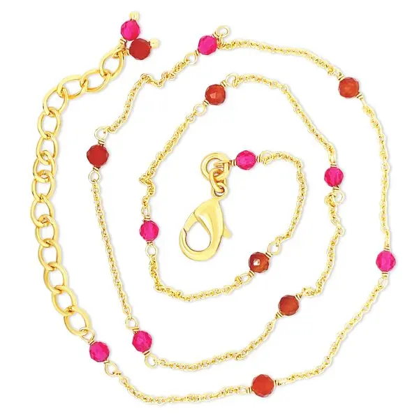GEM BAZAAR JEWELLERY Gold Vermeil Chain Necklace With Carnelian And Quartz - Red/gold/pink