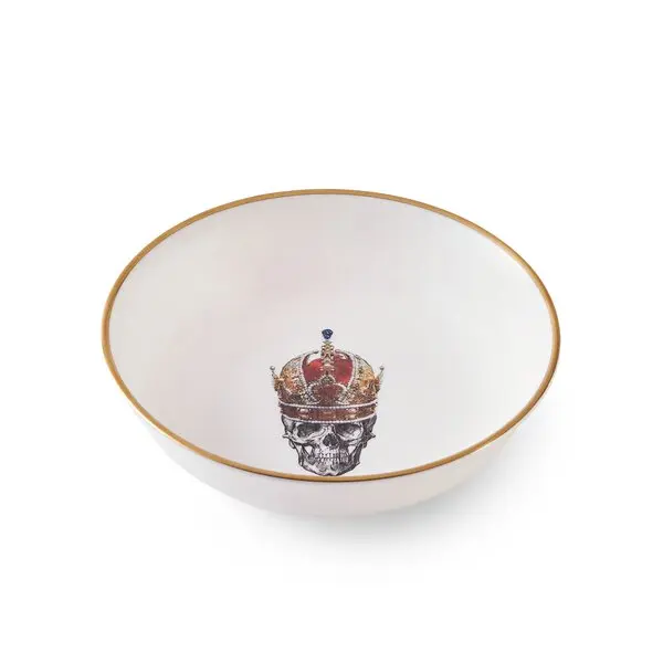 MELODY ROSE LONDON White / Gold / Red Skull In Red Crown Bone China Dessert / Soup Bowl - White/gold/red