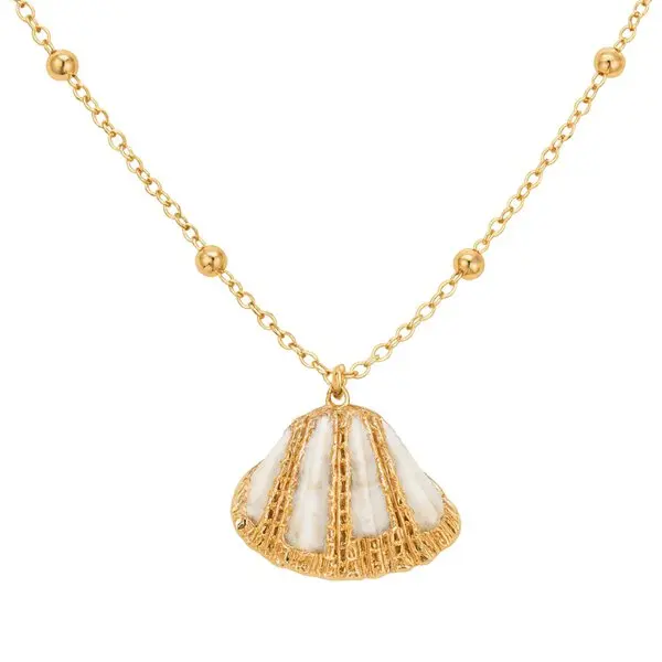 MY LITTLE NATURE Natural Seashell Necklace With Gold Plated Chain - White