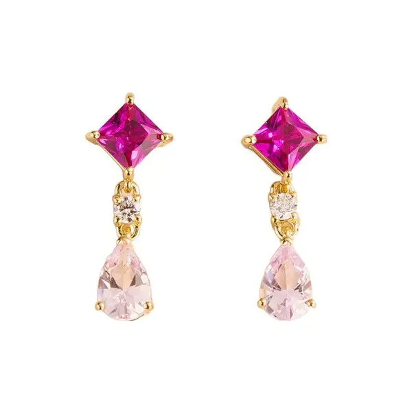 JUVETTI  Ori Gold Vermeil Earrings With Pink Sapphire And Diamond - Gold/pink