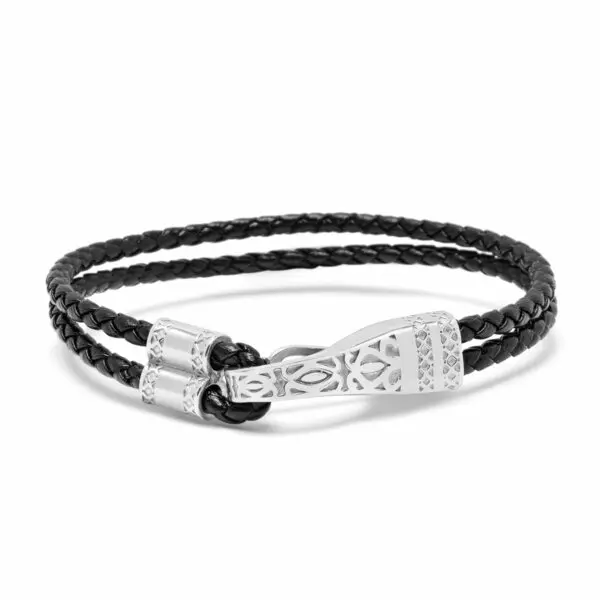 NIALAYA JEWELRY Braided Leather Bracelet With Stainless Steel Clasp - Black/silver