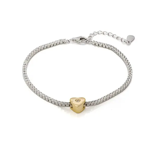 EBRU JEWELRY Heart Charm Diamond Tennis Bracelet - Gold/silver