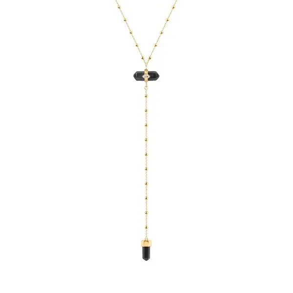 KARMA AND LUCK Evil Eye Hematite Gemstone Necklace - Gold/grey