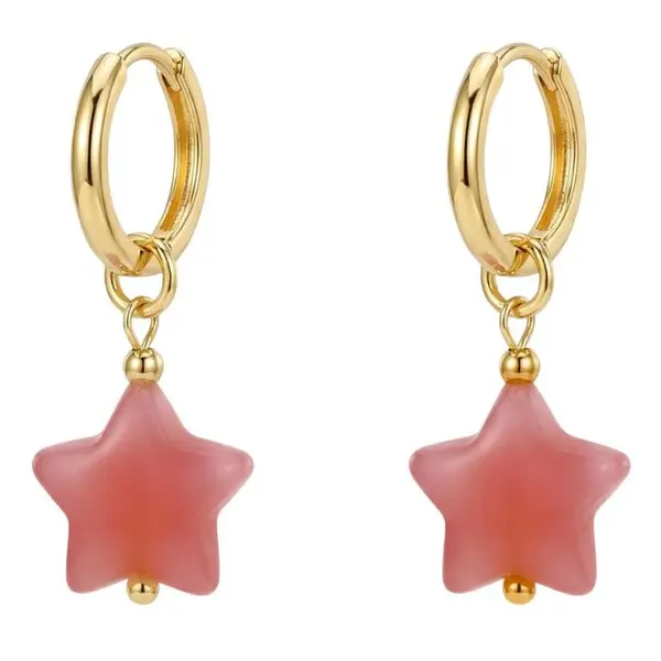 SEREE Harvest Jade Stone Star Charm Earrings - Red