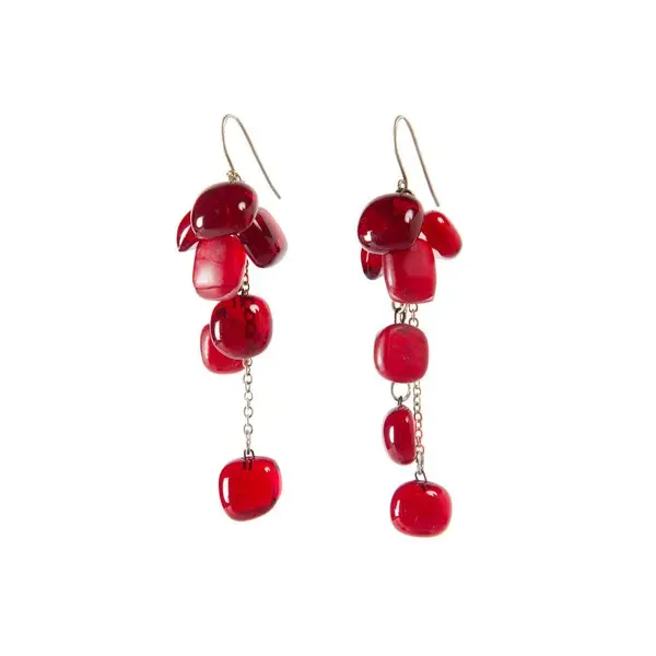LAURA DAILI Ruby Light Glass Cluster Dangle Earrings - Red/silver