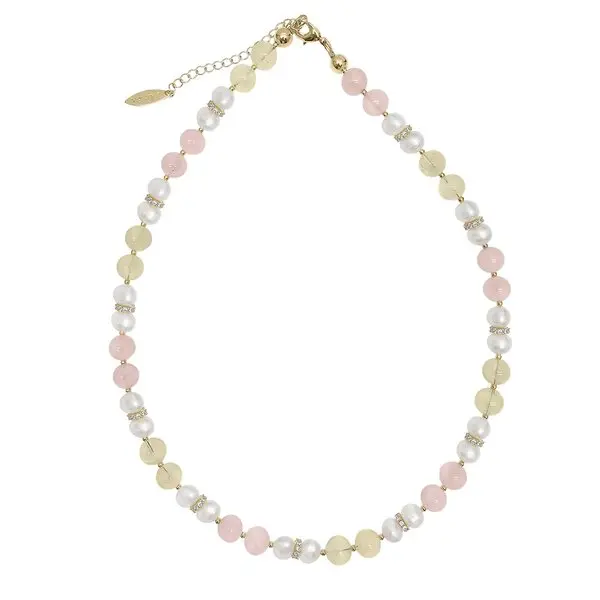 FARRA Rose Quartz, Citrine, And Pearl Beaded Necklace - Pink/yellow