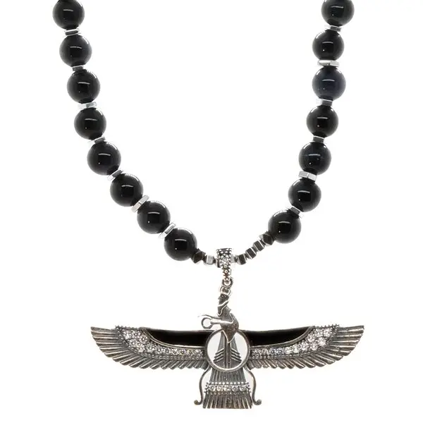 EBRU JEWELRY Guardian Angel Faravahar Pendant Necklace - Black/silver