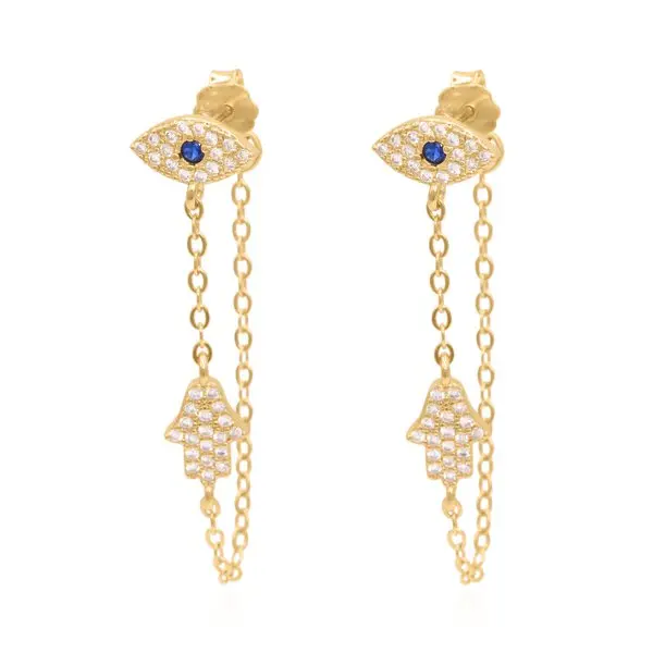 LUNA CHARLES Iris Evil Eye Chain Drop Earrings - Gold