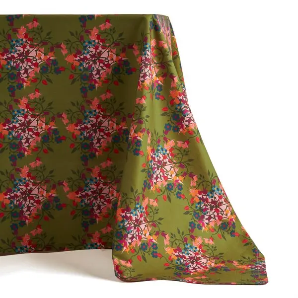 SOPHIE WILLIAMSON DESIGN Orange / Green Large Square Tablecloth With Bold Flower Print On Green And Pink - Orange/green