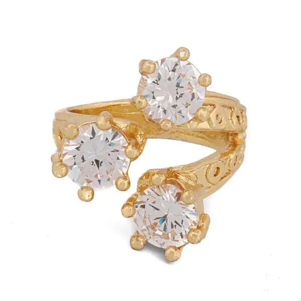EBRU JEWELRY Triple Shine Goddess Diamond Gold Ring - Gold/white